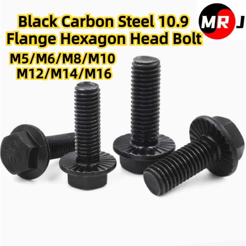 [MRJ] Black Carbon Steel Grade 10.9 Flange Hexagon Screw M5/M6/M8/M10 ...