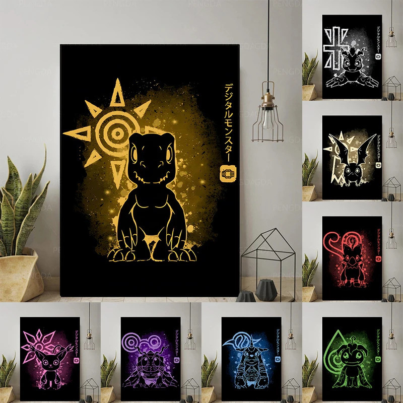 Digimon Anime Canvas display, Modern Home Wall Art, Face of Customs ...