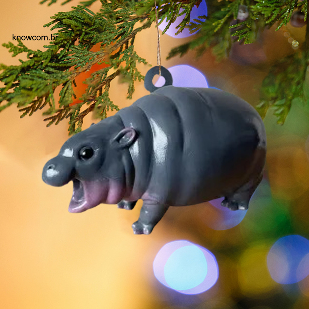 kn Hippo Hanging Ornament Hippopotamus Resin Figurine Mini 3d Hippo ...