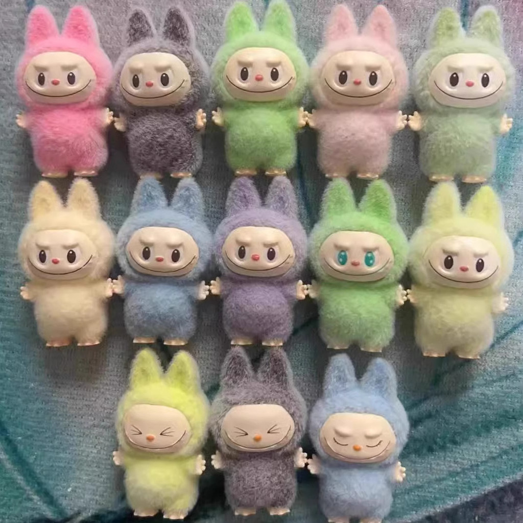 Flocking Vinyl Labubu Mini Macaron Labubu The Monsters Keychain Action ...