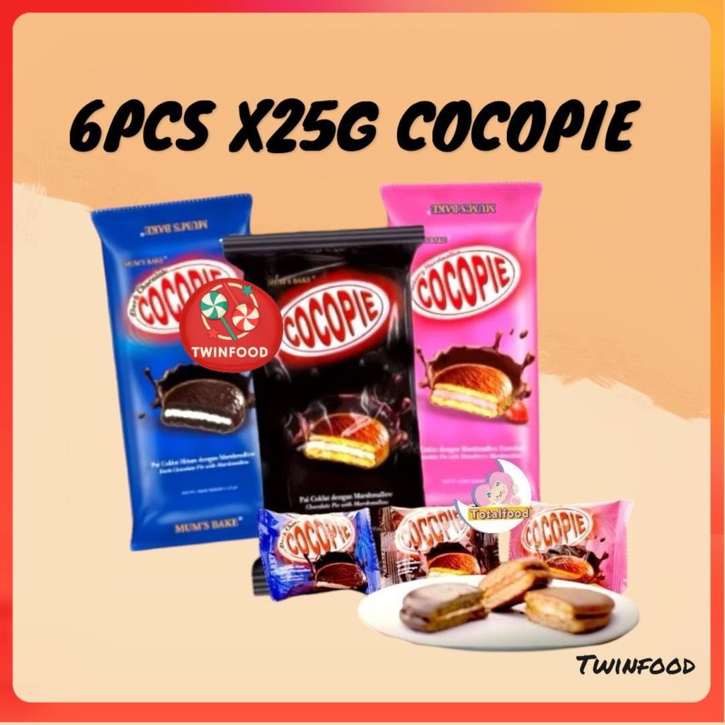 6pcs x 25g Cocopie [CHOCOLATE , DARK CHOCOLATE & STRAWBERRY] CHILDHOOD ...