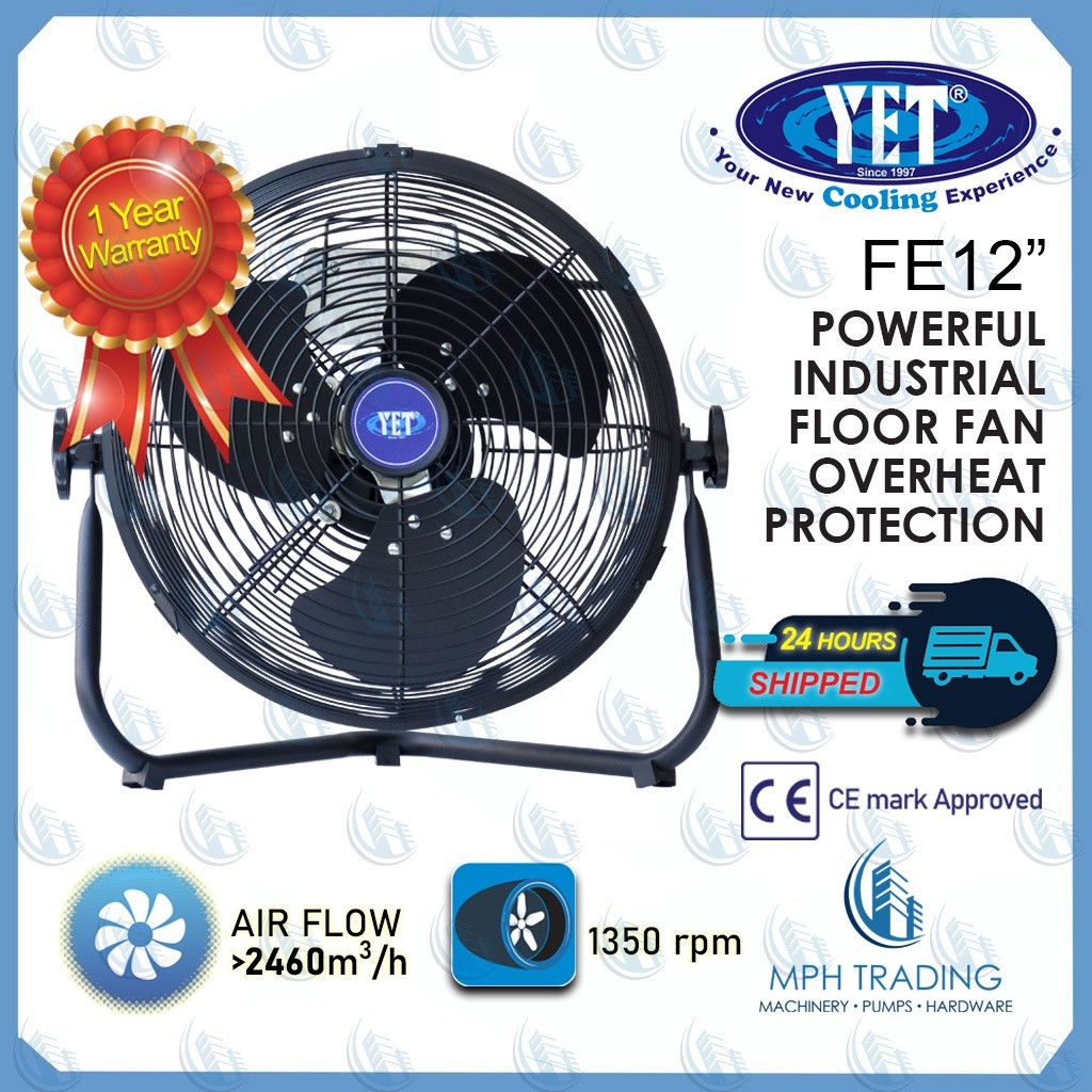 YET FE12 Auto Swing Heavy Duty 12 Inch Powerful Industrial Floor Fan ...