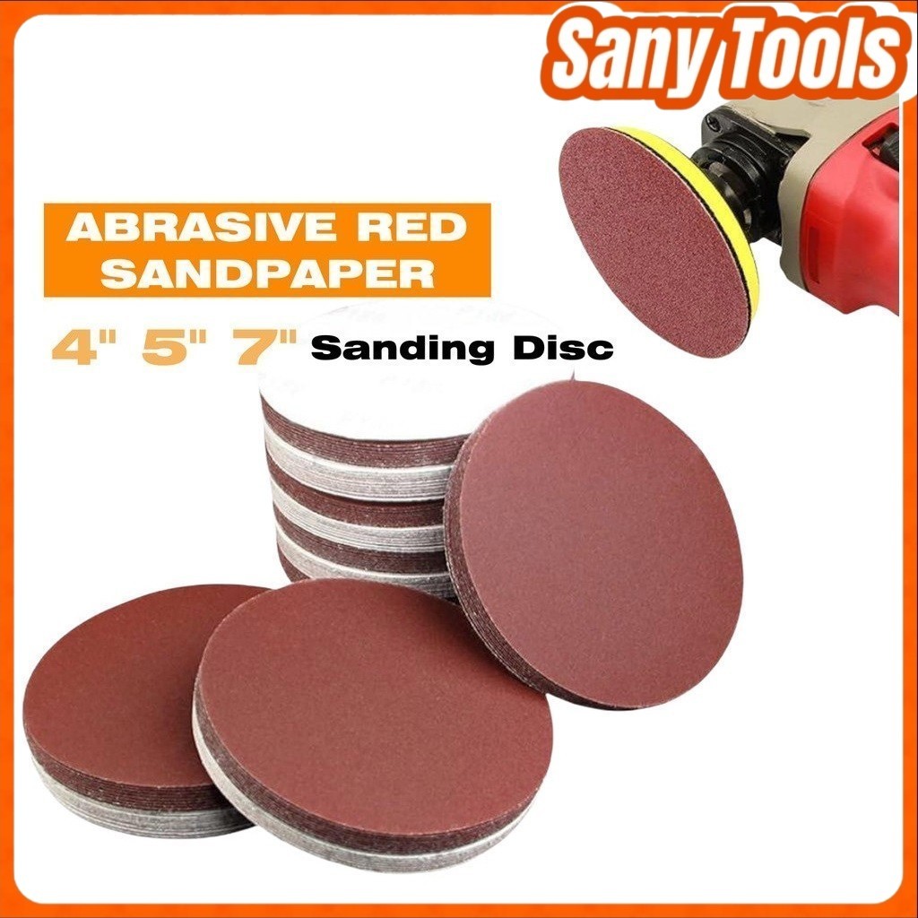 4" (100mm) 5" (125mm) 7" (180mm) Red Abrasive Sanding Disc With Hook ...