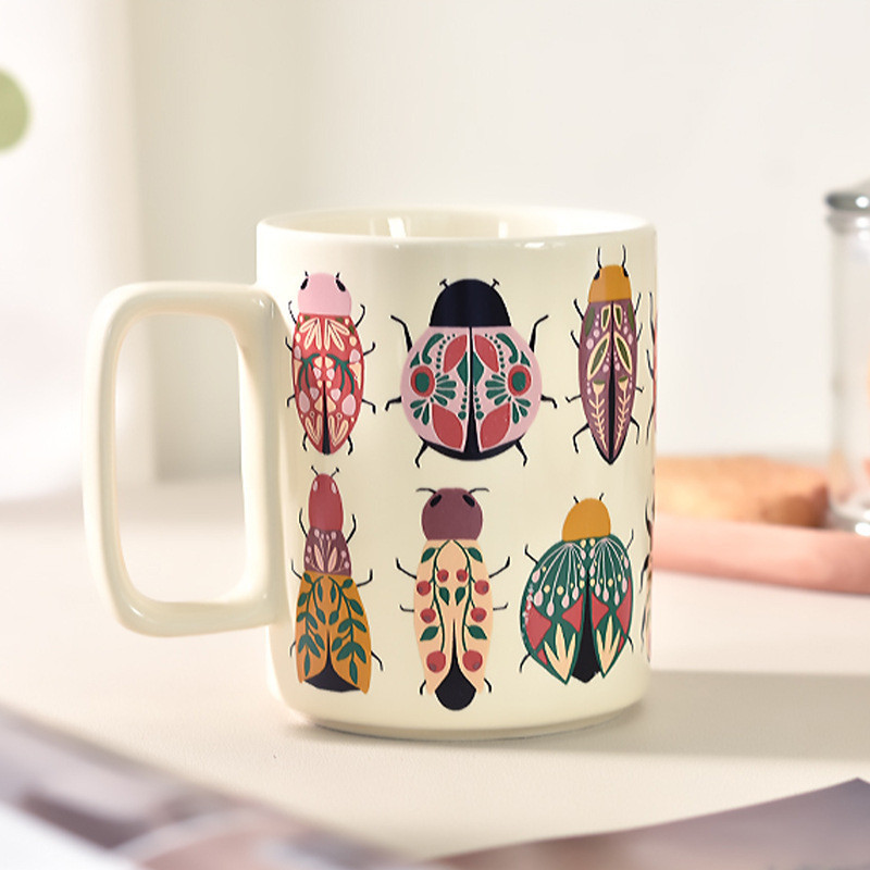 New Style Insect Pattern Ceramic Cup | White Unique Coffee Cup | Cute ...