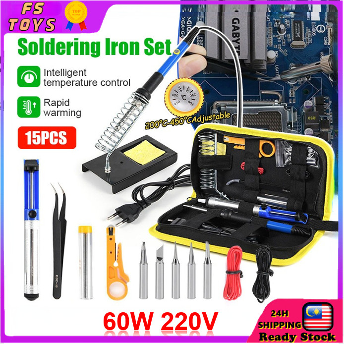 15-in-1 Soldering Iron Set 60W 220V Electric Solder Iron Set Display Temperature 200-450°C ...