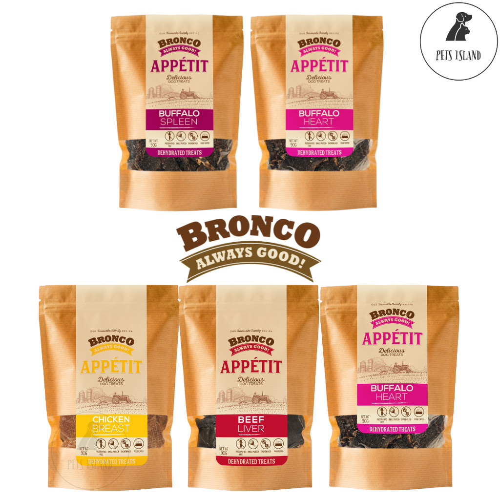 Bronco Appetit Dehydrated Dog Treat 90g - Beef Liver, Chicken Breast ...