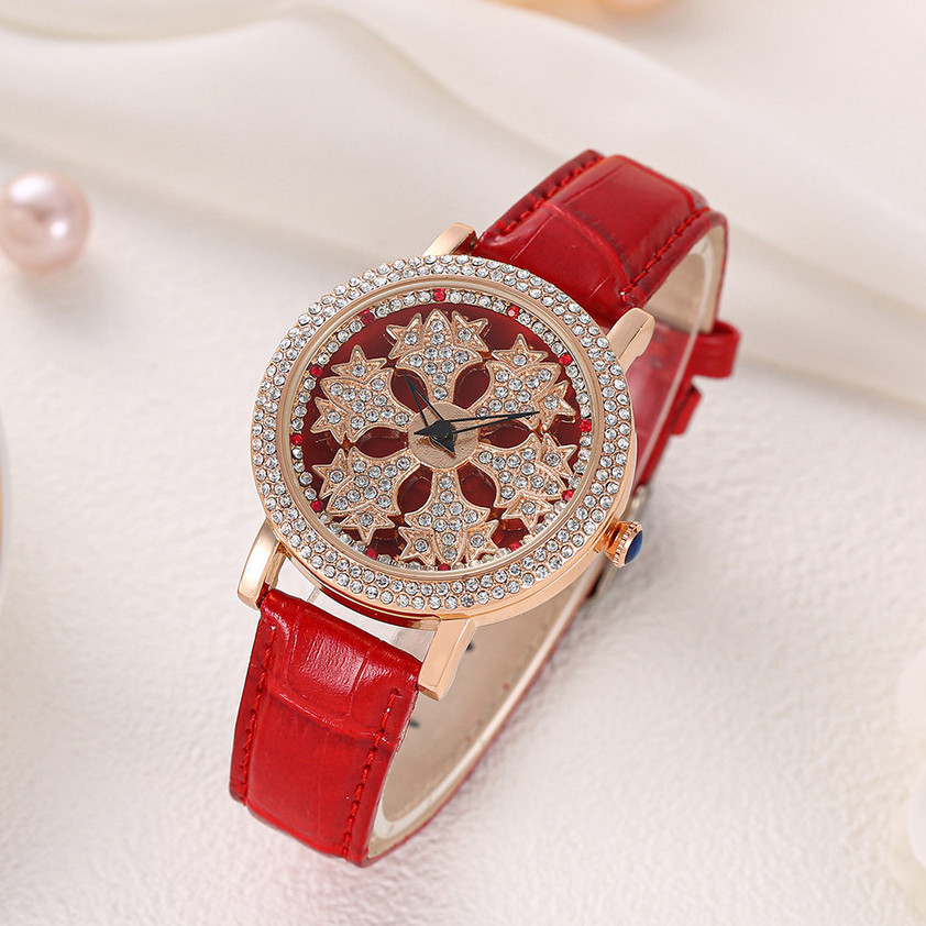 Rotatable Sparkling Women's Quartz Watch with PU Leather Strap - Black ...