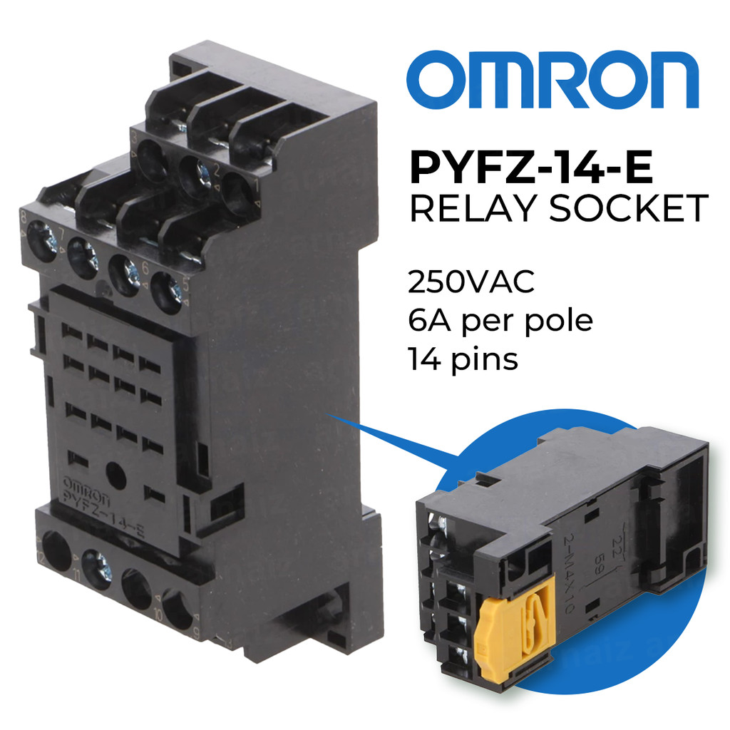 Omron PYFZ-14-E Relay Socket 14 Pin 250VAC 6A DIN Rail-Mounted MY4 ...