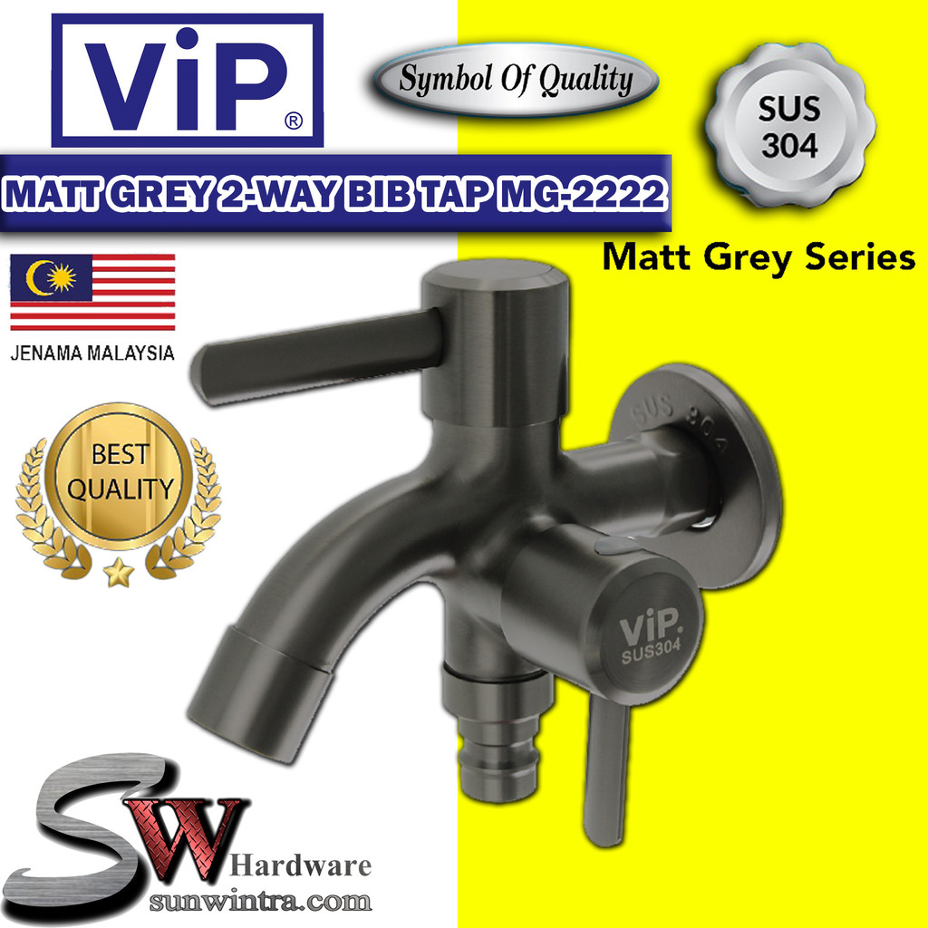 VIP SUS304 MATT GREY WALL TYPE 2-WAY BIB TAP #MG-2222 TWO WAY BIB TAP ...