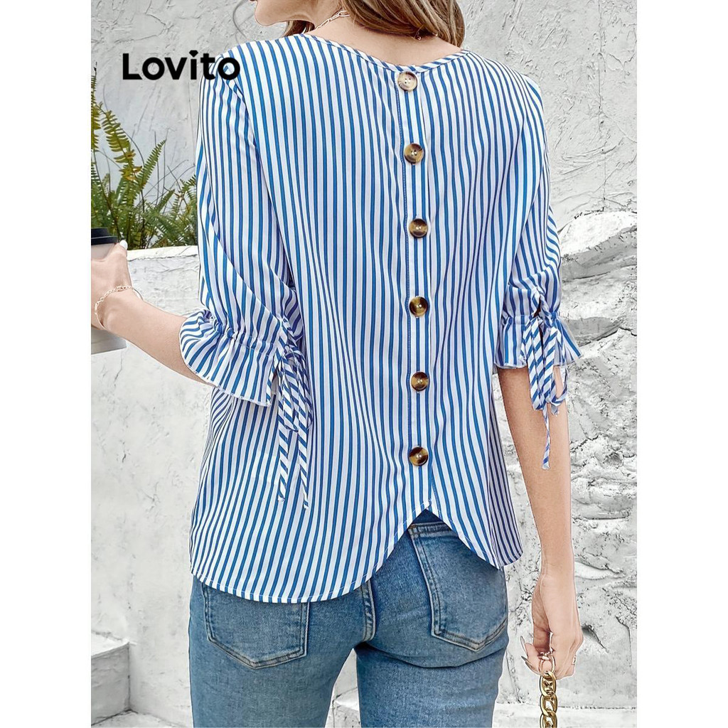 Lovito Casual Striped Button Blouse for Women LNE62080 Lovito Blus ...