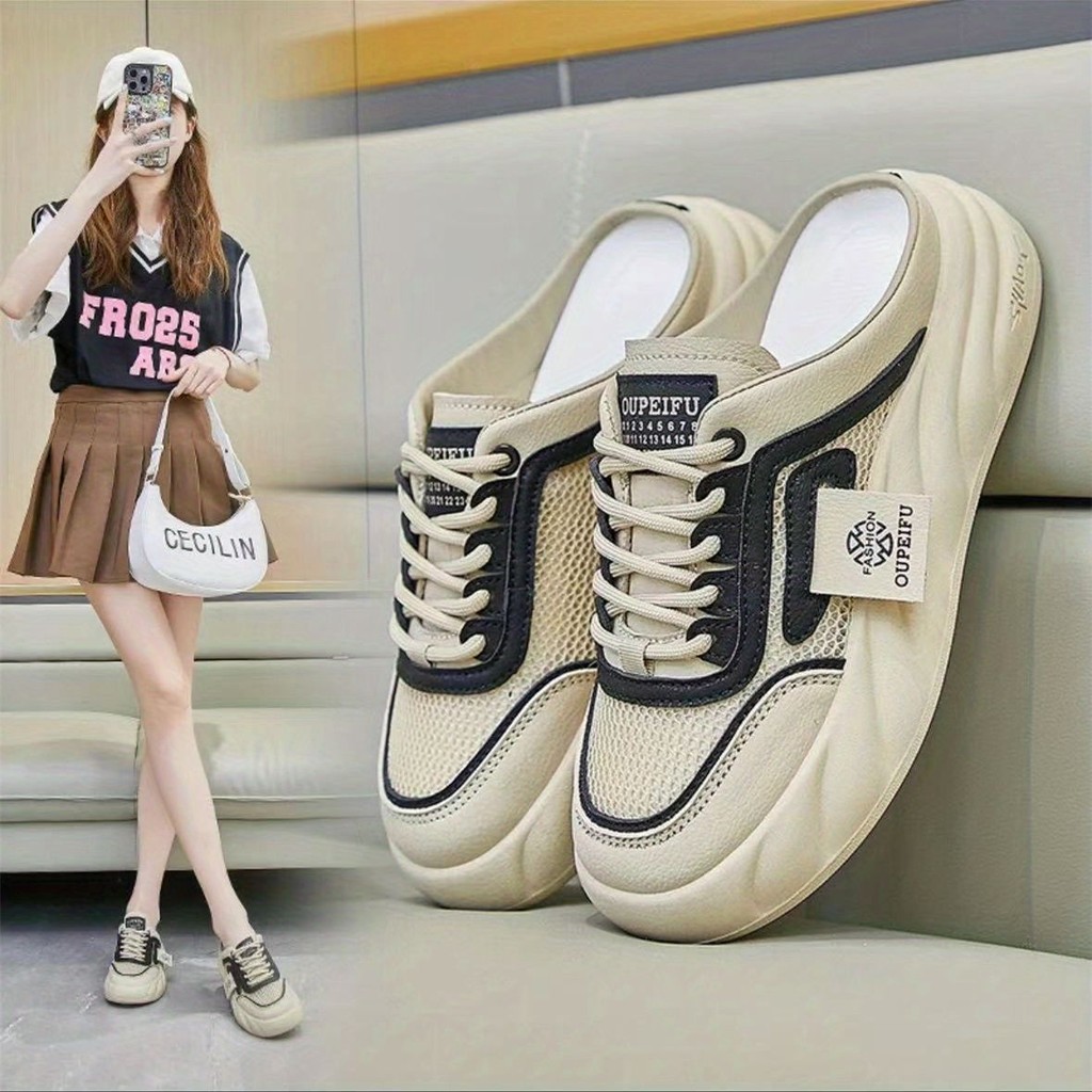 Breathable Slippers Women Outer Wear Fashion Outing Working Lazy Shoes ...