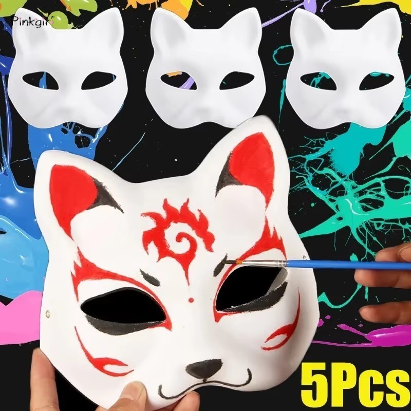 DIY Paintable Fox Mask Cosplay Prop Halloween Masquerade Costume Party ...