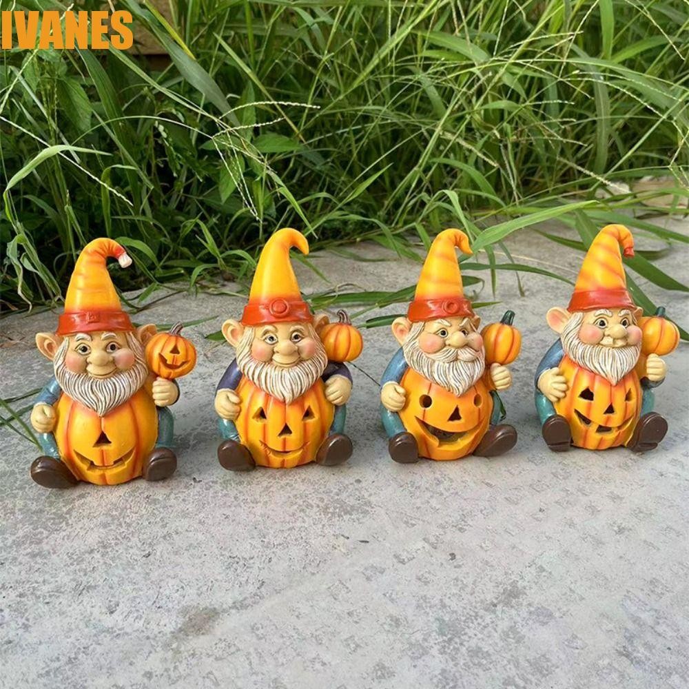 IVANES Pumpkin Old Men Statue, Cute Resin Crafts Halloween Gnome ...
