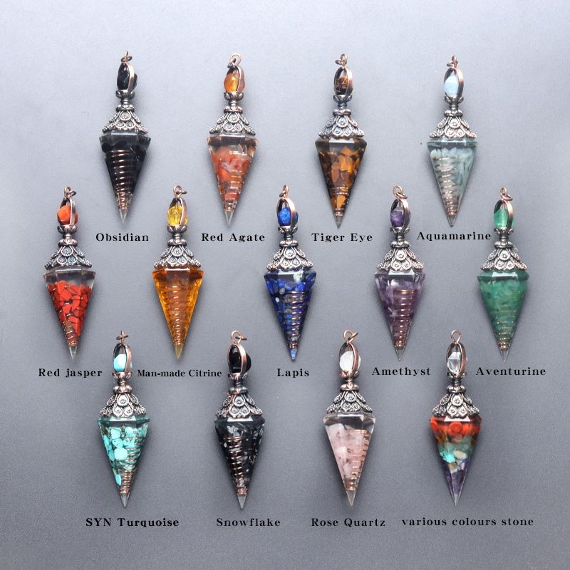 #1630- Resin Crushed Stone Pendulum Crystal Agate Epoxy Hexagonal Cone ...