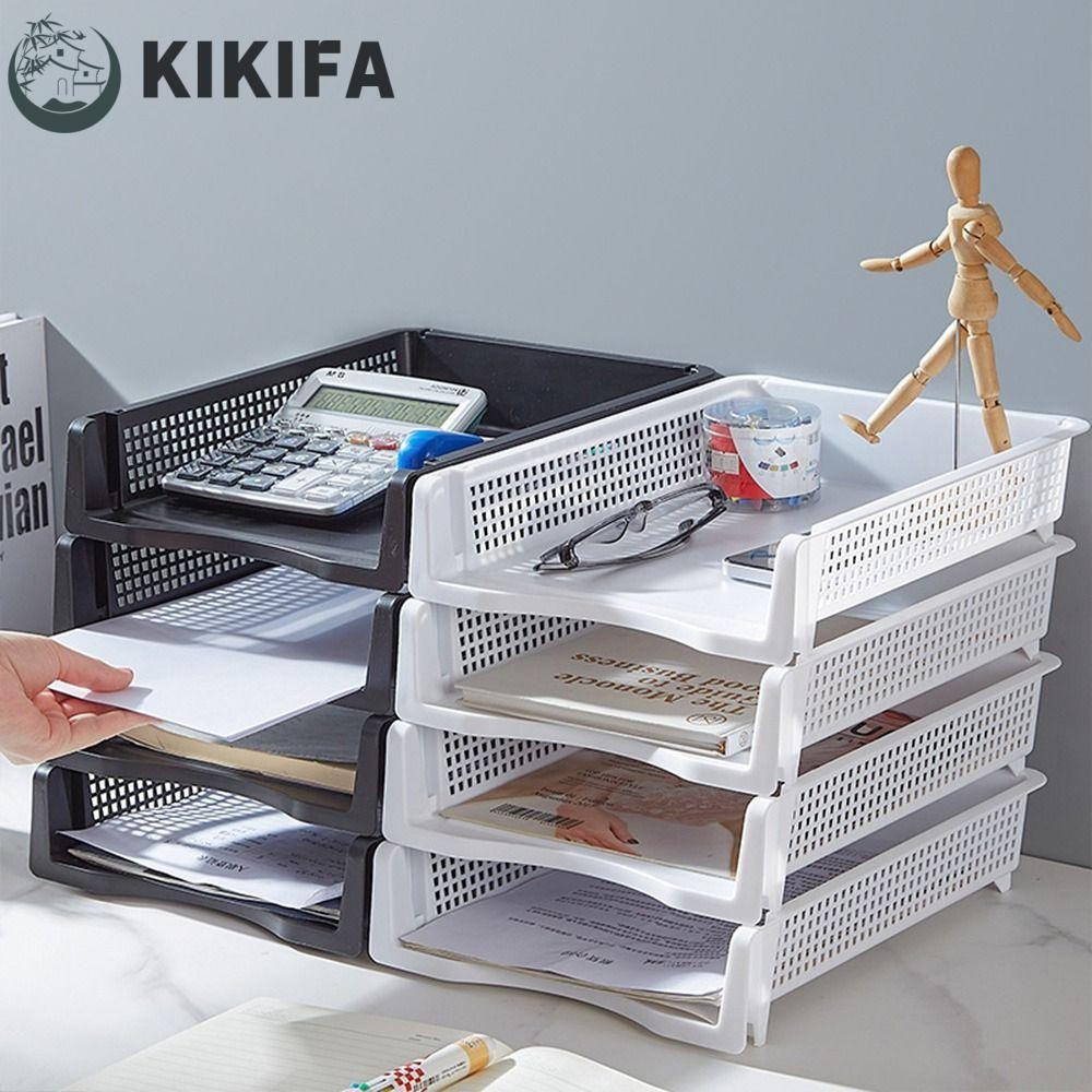 KIKIFA A4 File Storage Tray, Desktop Organizer Laminated Stackable File ...