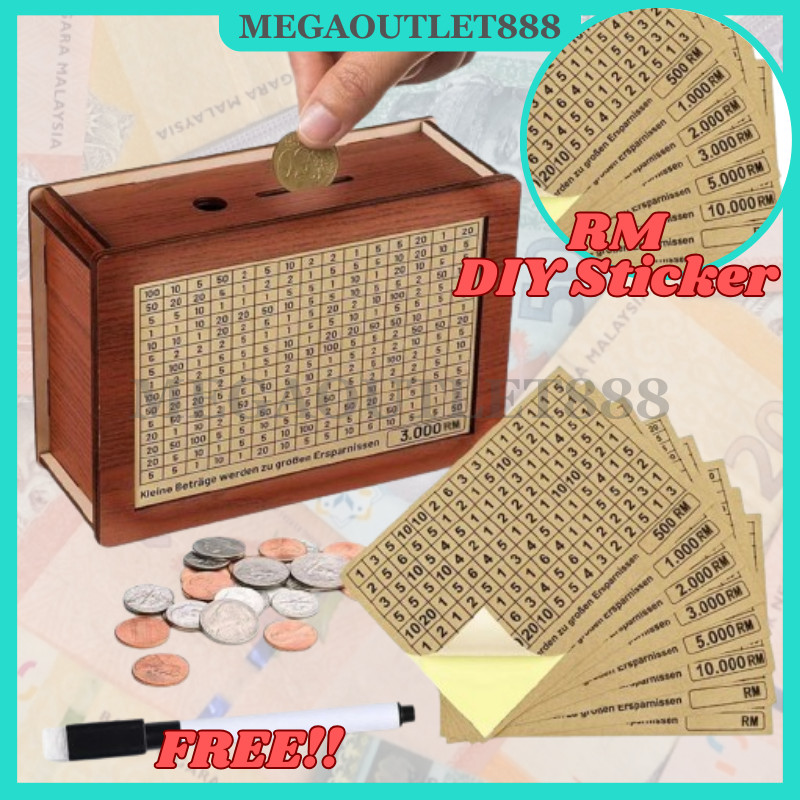 RM/USD/EURO 8PCS DIY Sticker Coin Storage Bank with Counting Label ...