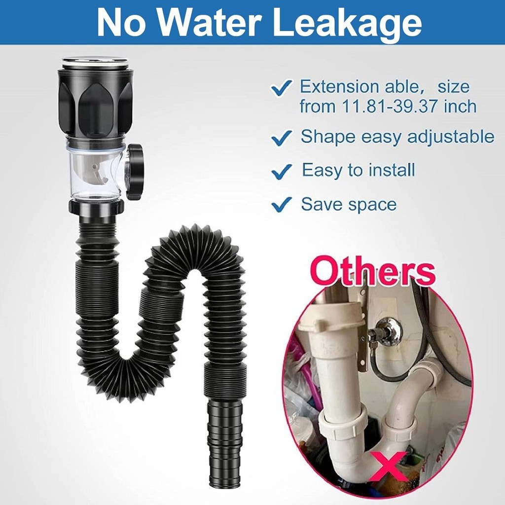 Flexible Drain Hose with Siphon Sink Extendable Drain Pipe Kit Plumbing ...
