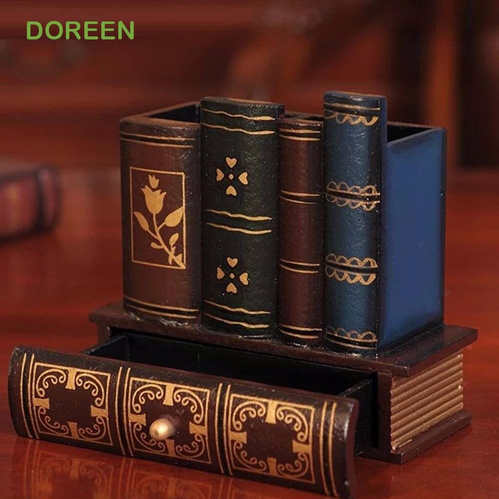 DOREEN Retro Wood Desktop Decoration Wood Pen Holder Office Ornament ...