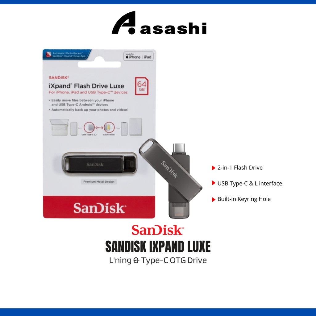 Sandisk Ixpand Luxe 64GB / 128GB / 256GB USB3.1 L-ning & Type-C OTG ...