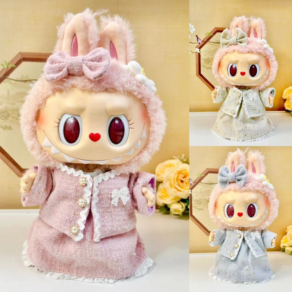 38cm Labubu Clothes Plush Doll MOKOKO Sweetheart Pink Chanel Suit ...