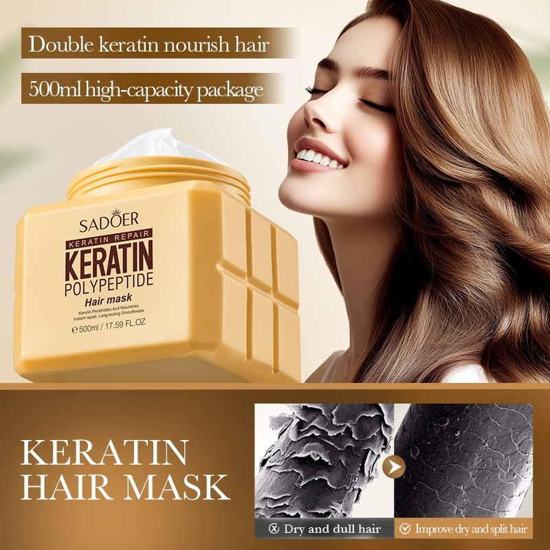 SADOER Keratin Polypeptide Hair Mask 500ml, Keratin Instant Repair & Nourishes For Long Lasting ...