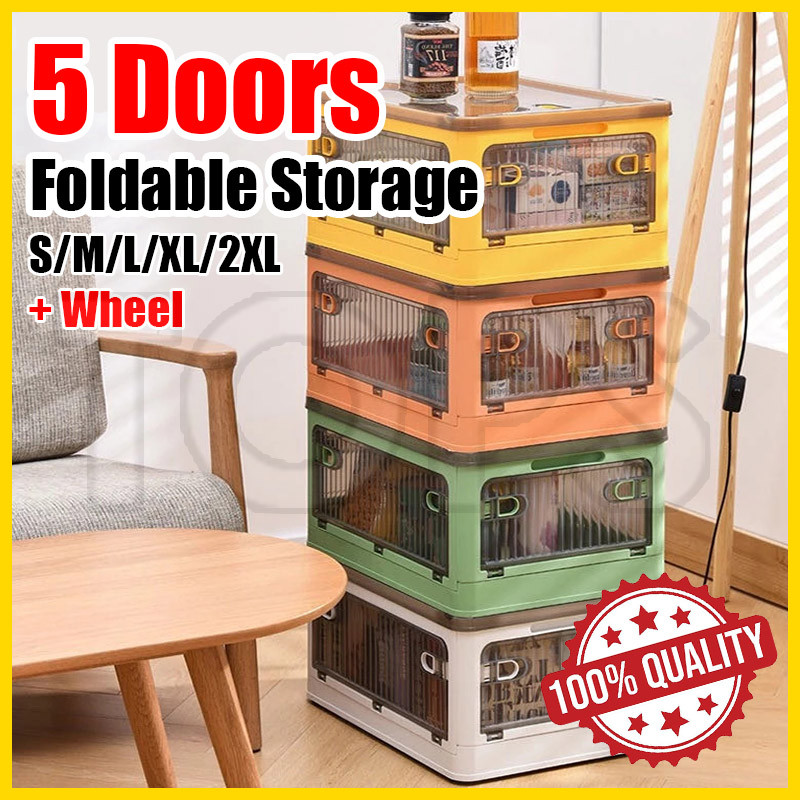 【𝟓 𝗗𝗼𝗼𝗿𝘀 + 𝗪𝗵𝗲𝗲𝗹】Transparent Foldable Storage Box Stackable Room Rack ...