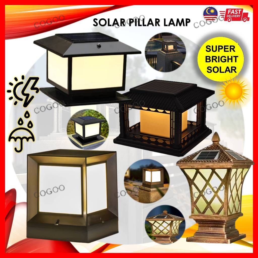 Solar Pillar Good Quality Lampu Pagar Outdoor LED Gate Light Waterproof ...