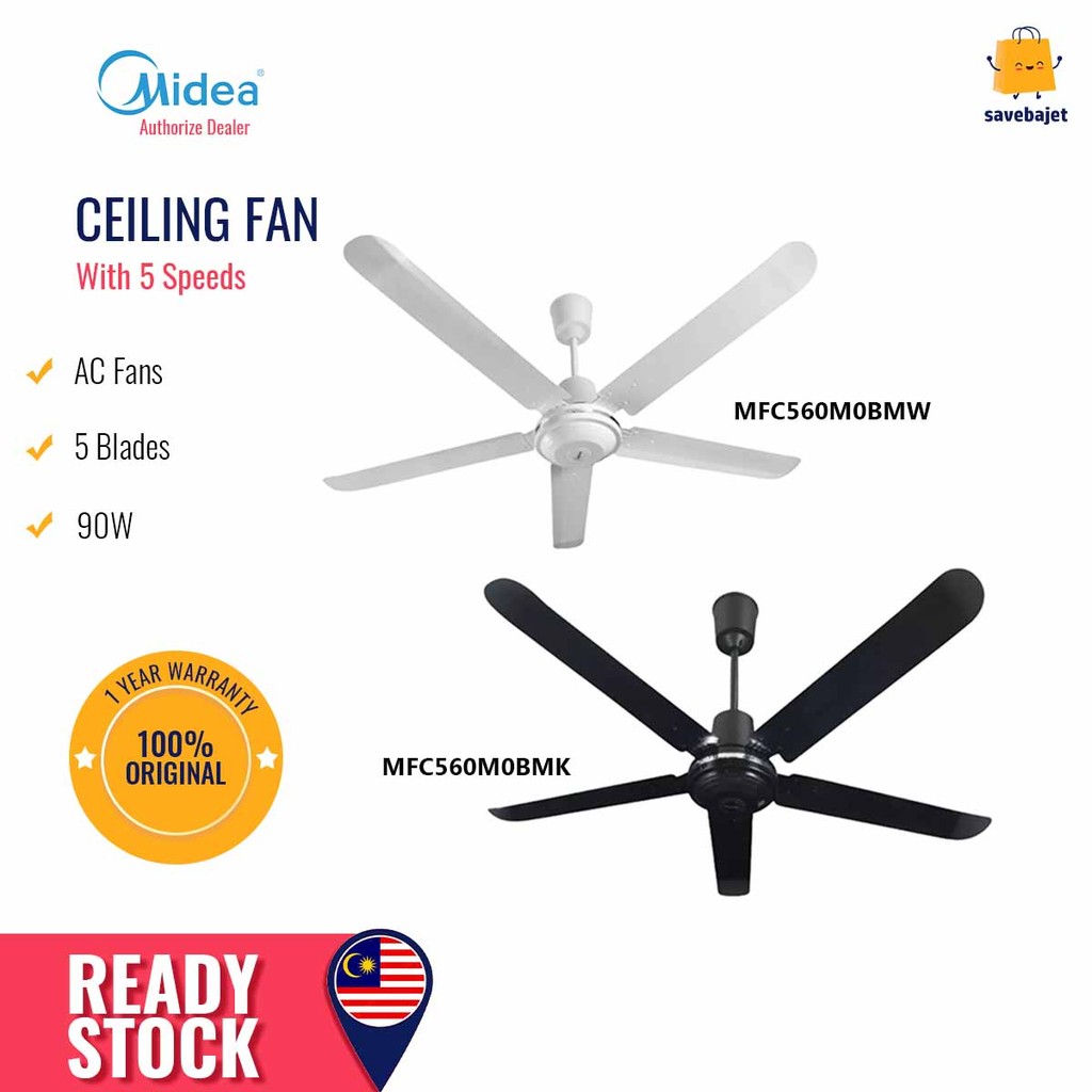 Midea Kipas Syiling 56” 5 Blades Ceiling Fan MFC560M0BMW (White ...