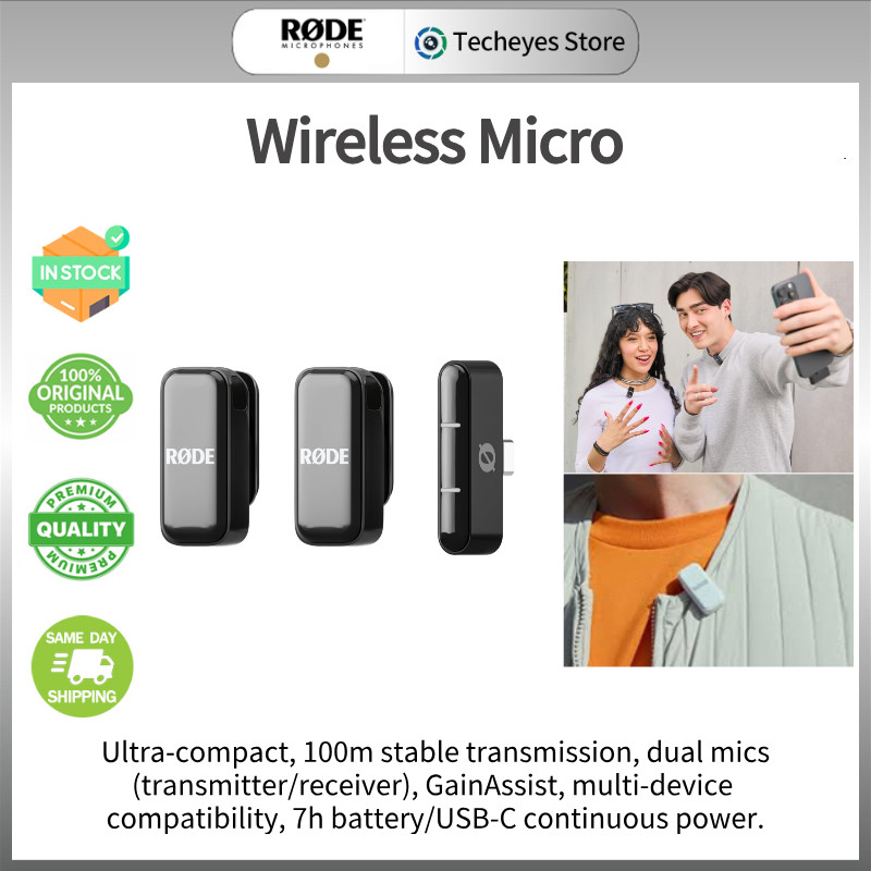 RODE Ultra-compact Wireless Microphone with Two Mics and Charge Case ...