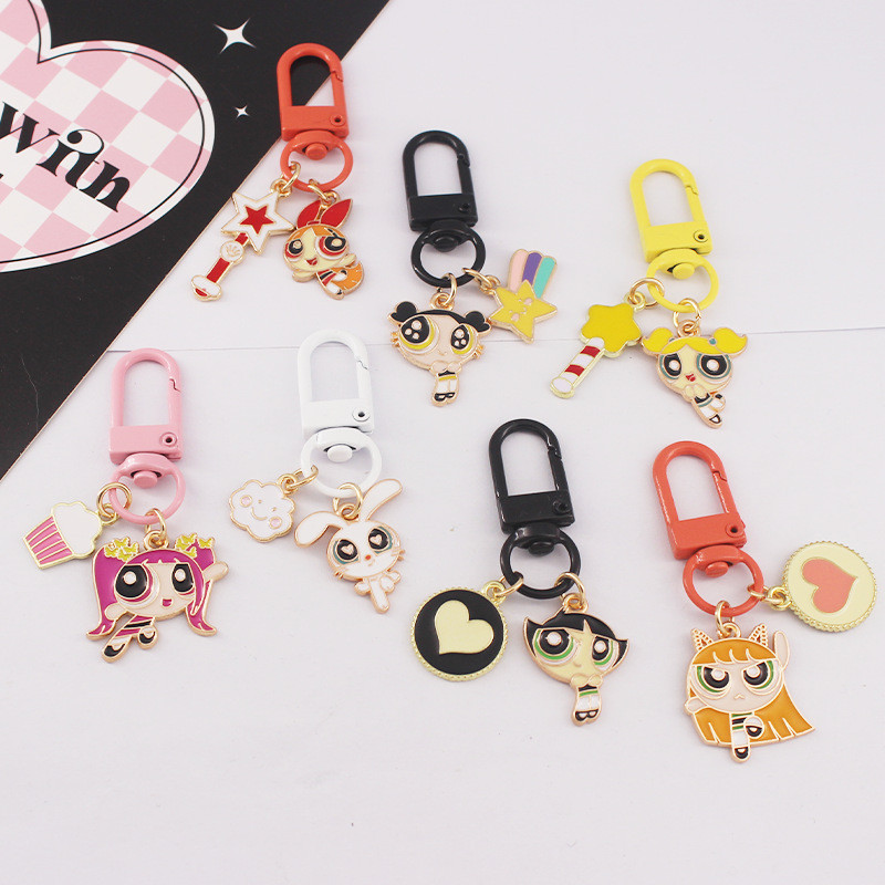 The Powerpuff Girls Keychain Enamel Cartoon Keyring Stellalou Pendant ...