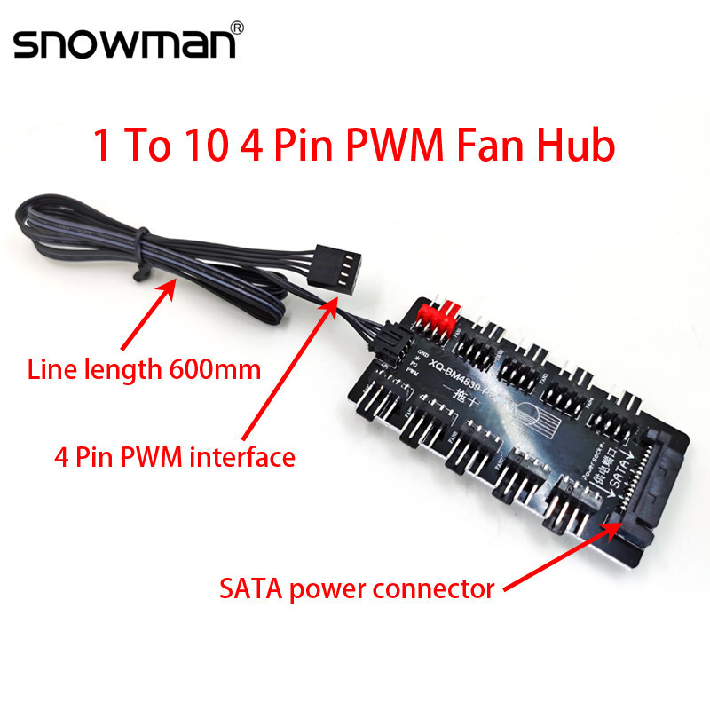SNOWMAN Motherboard 1 to 4 Fan HUB 4 Pin PWM Cooler Fan Splitter ...