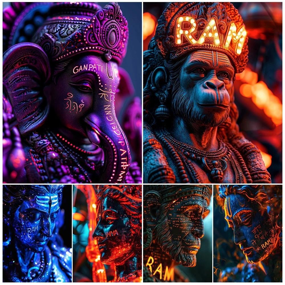 Seni Dinding Dewa Hindu - Hanuman, Ganesha, Shiva, Brahma, Vishnu ...