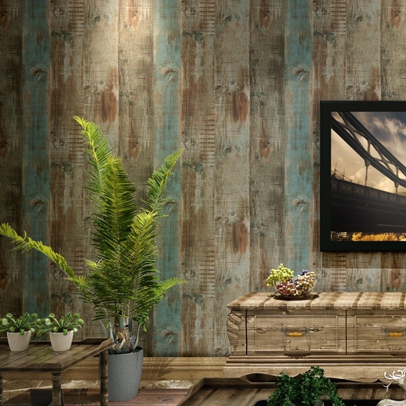 [Non-Self-Adhesive]Retro Nostalgic Wood Grain Wallpaper Wood-like ...