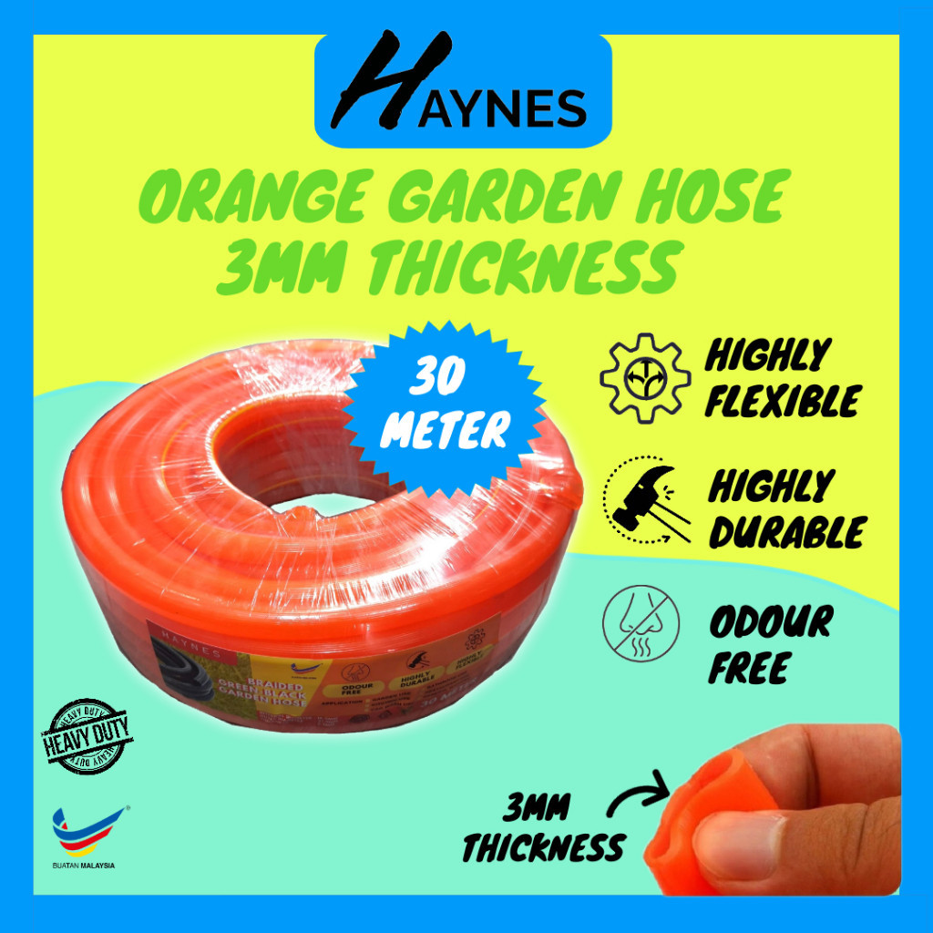 HAYNES 30M PVC Flexible Orange Garden Hose 3mm Thickness / Getah Paip ...