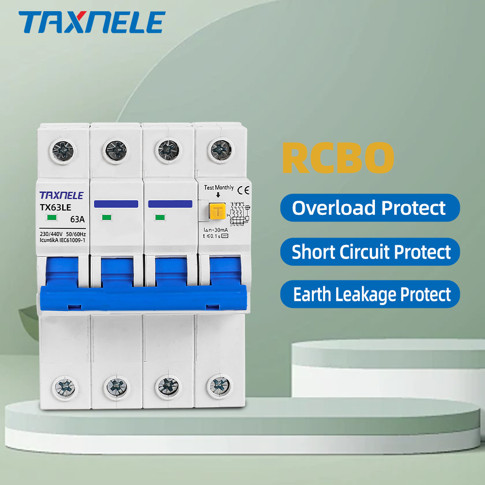 380V 4P Residual Current Circuit Breaker MCB 30mA Overload Short ...