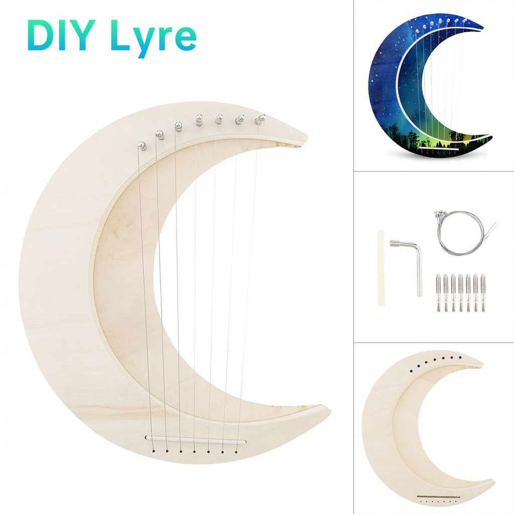 7 Strings Solid Basswood Crescent Moon Lyre Harp DIY Kit for Amateur ...