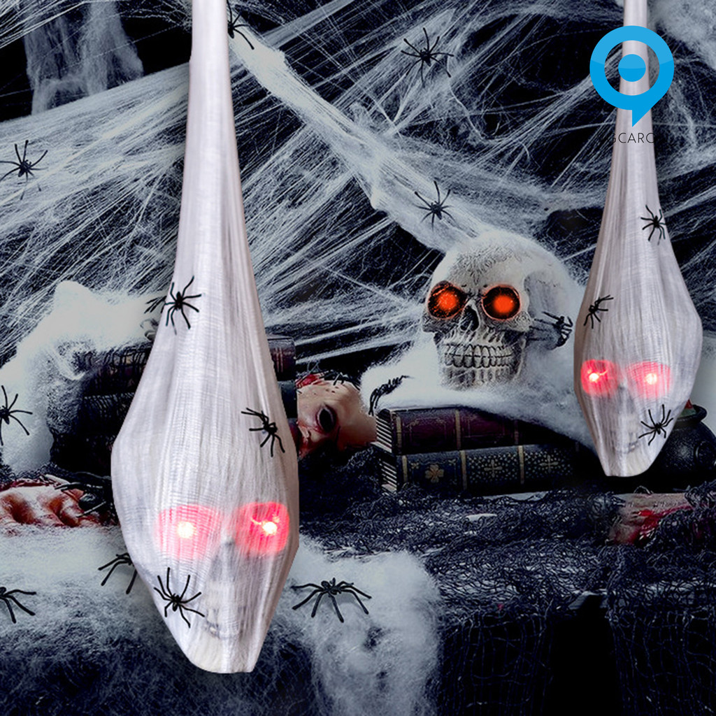 LAS-Halloween Hanging Skull Decoration Spooky Glowing Red Eyes Spider ...