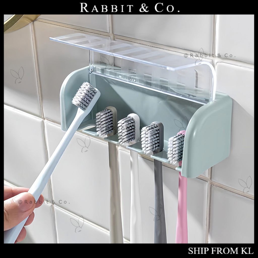 R&C 5 Slots Toothbrush Holder with Cover Bathroom Wall Mounted Self ...