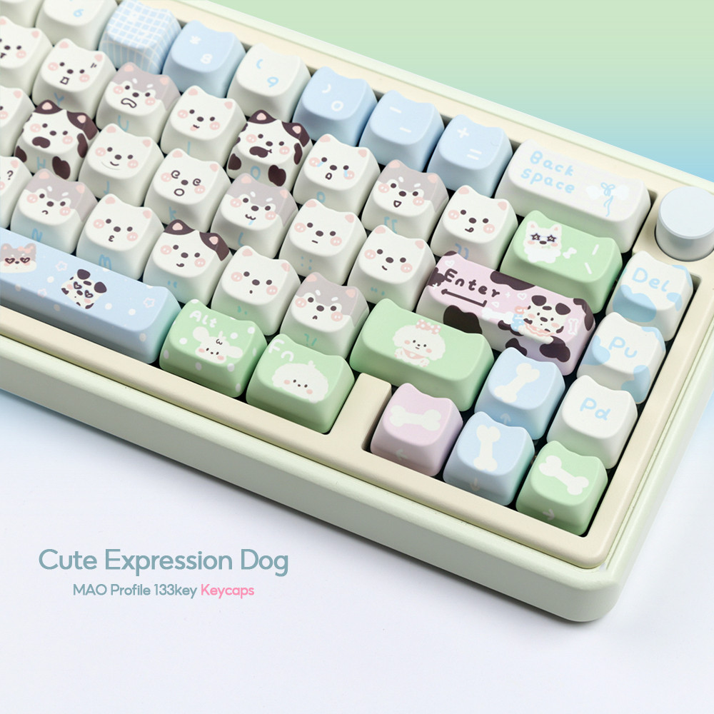 Cute Expression Dog 133Keys/Set Keycaps PBT Ear Shape Dye-Sublimation ...