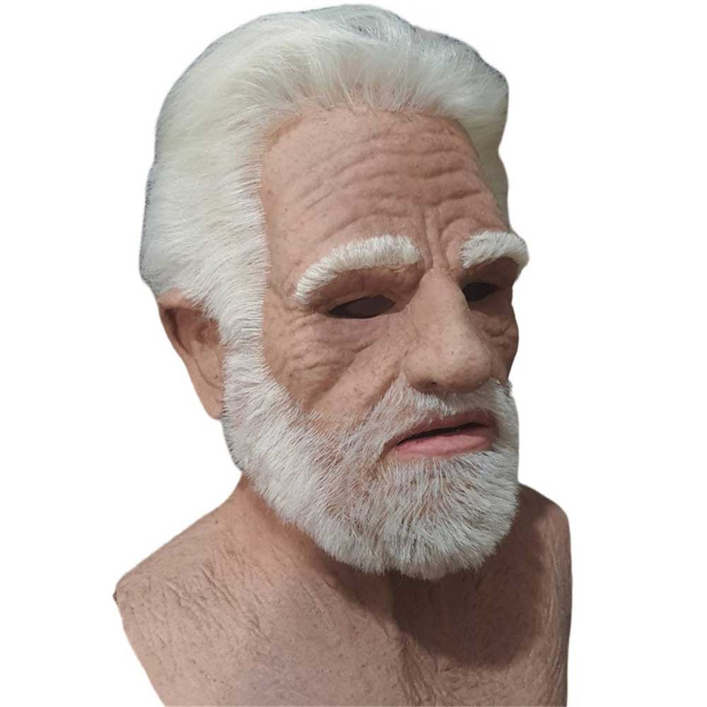 Old Man Face Cover Realistic Mask Halloween Party Creepy Wrinkle Old ...