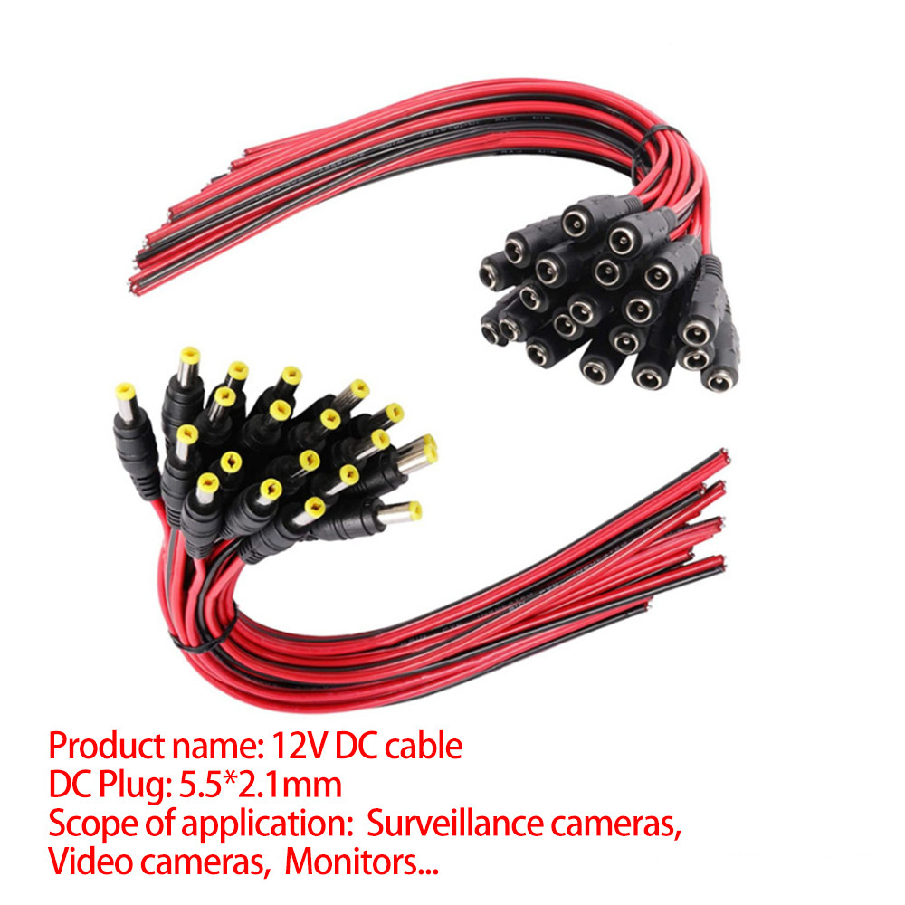 10pcs 5.5*2.1 mm Male Female Plug 12V Dc Power Pigtail Cable Jack for ...