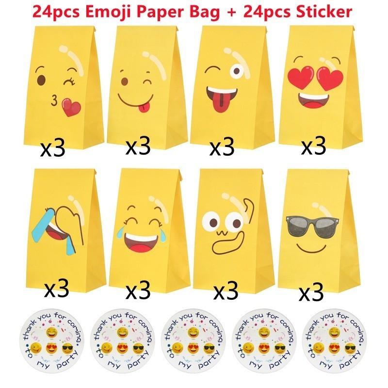 Hadiah Beg 24pcs Emoji Paper Bag With Sticker Food Packaging Candy Gift ...