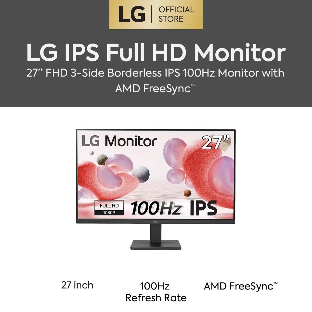 LG 27" FHD 3-Side Borderless IPS 100Hz Monitor with AMD FreeSync ...