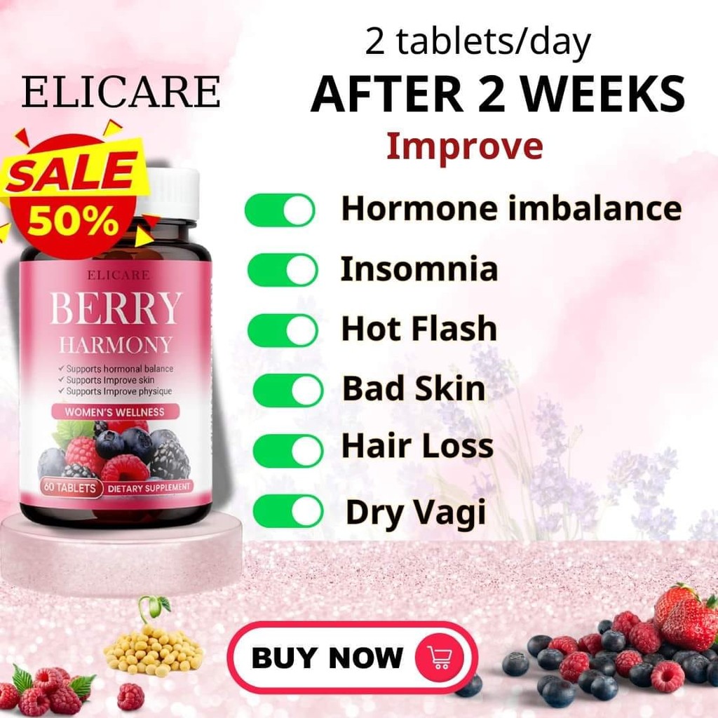 100% FDA Elicare BERRY HARMONY FOR HORMONAL BALANCE 60 TABLETS Weight ...