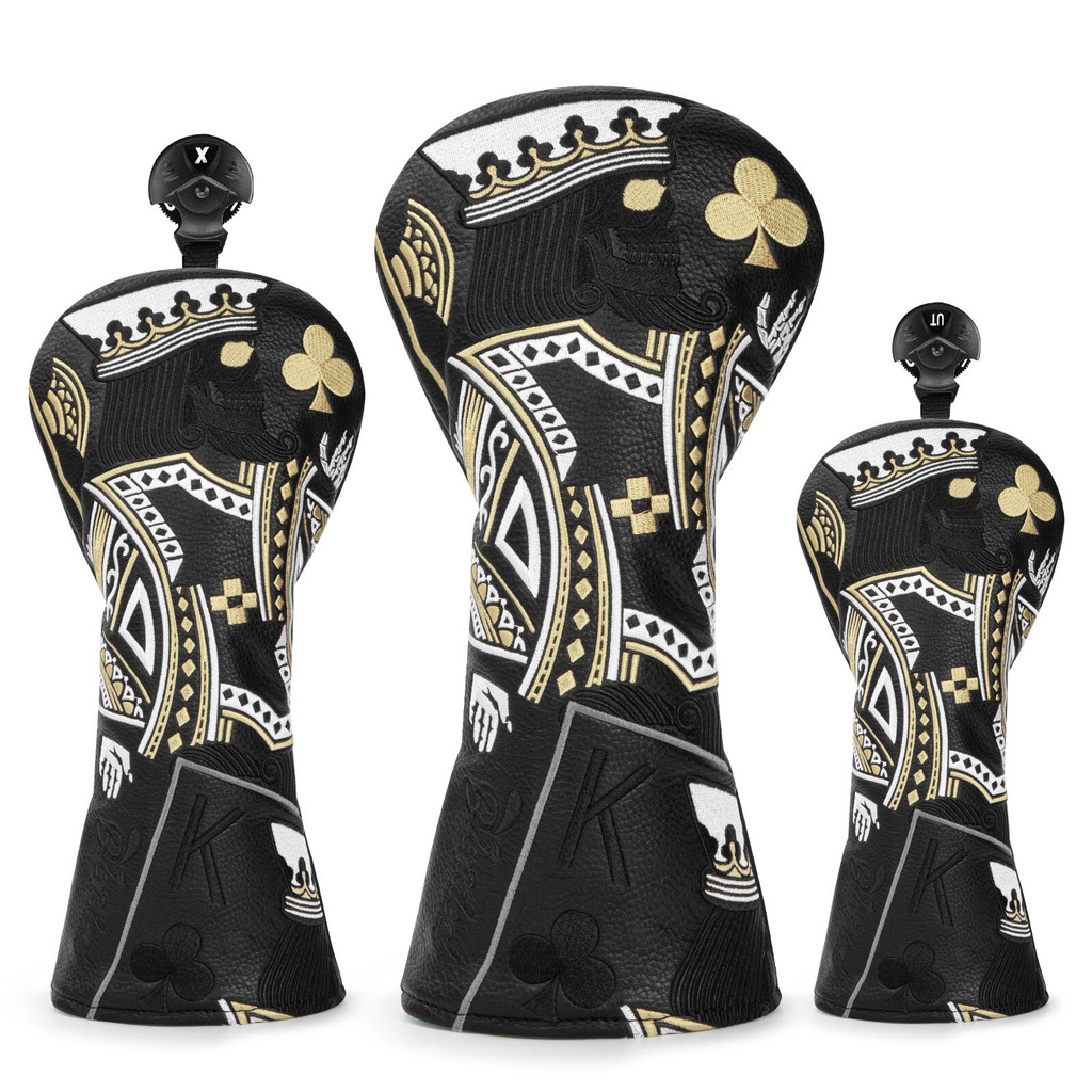 Black King Premium Leather Golf Head Cover Elegant Embroidery GolfClub ...
