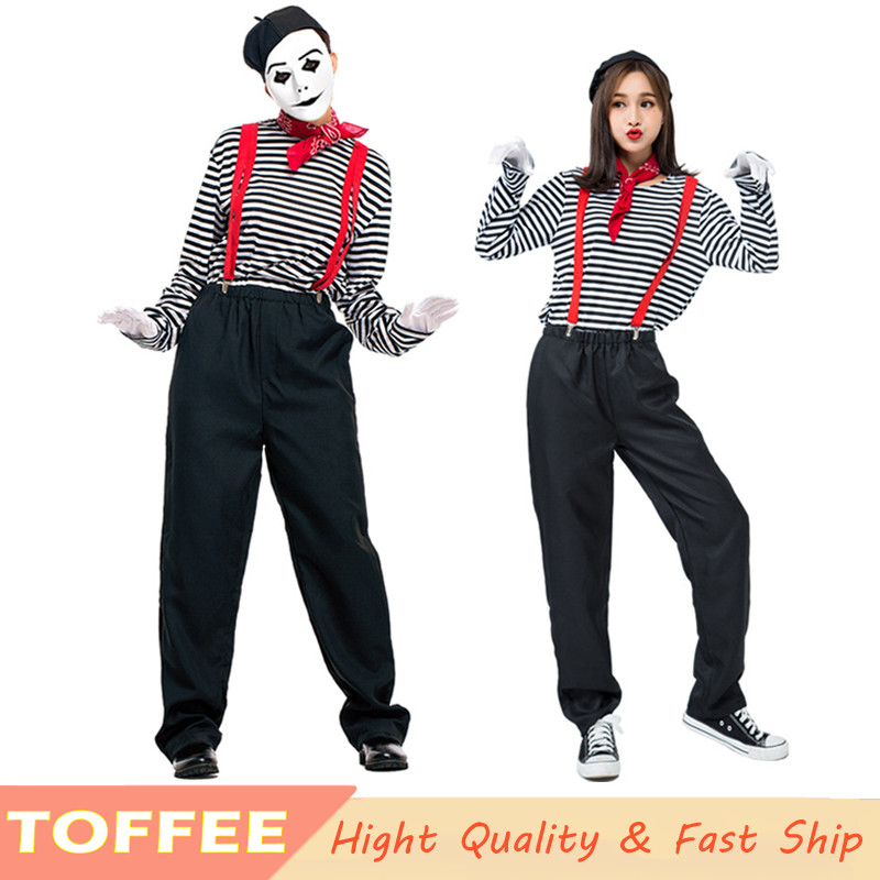 Mime Clown Joker Black White Stripe Shirt Pants Set Performance ...