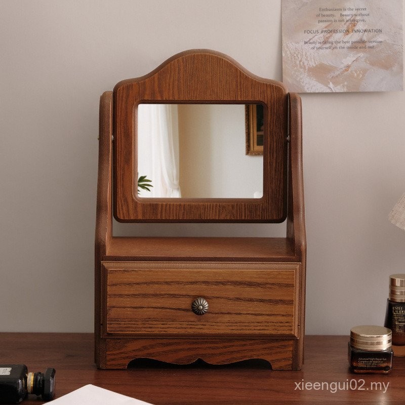 Ins Style French Medieval Mirror Wooden Makeup Mirror Desktop Desktop ...