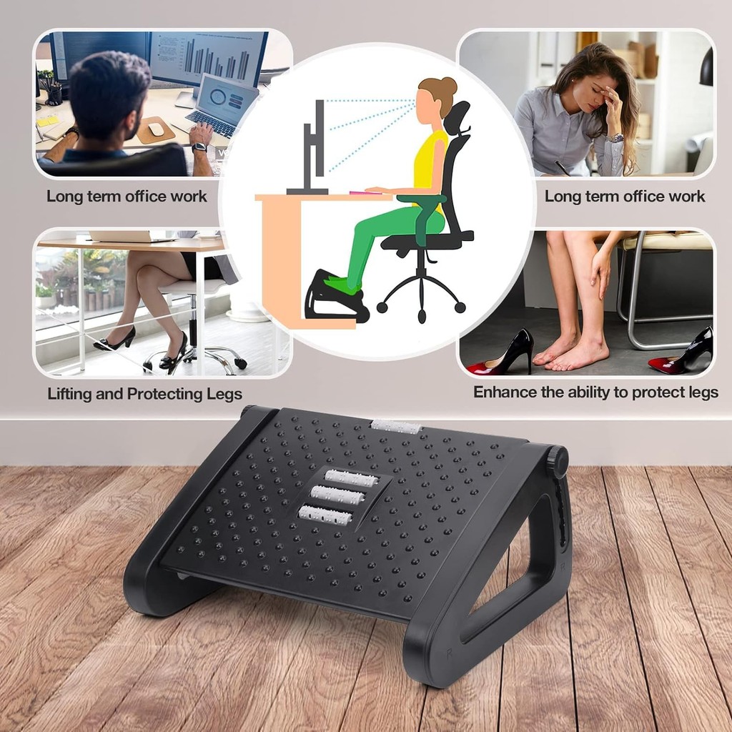 Adjustable Height Angle Foot Rest Ergonomic Under Desk Footrest Tilted ...