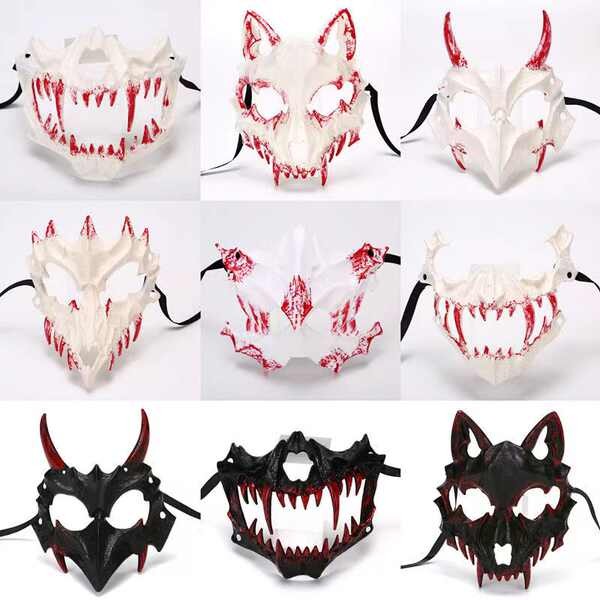 masquerade mask halloween Halloween cos harimau separuh muka Yasha ...