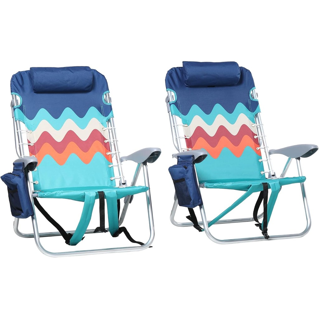 GREEN PARTY Backpack Beach Chairs 2 Pack Aluminum Lightweight Folding ...